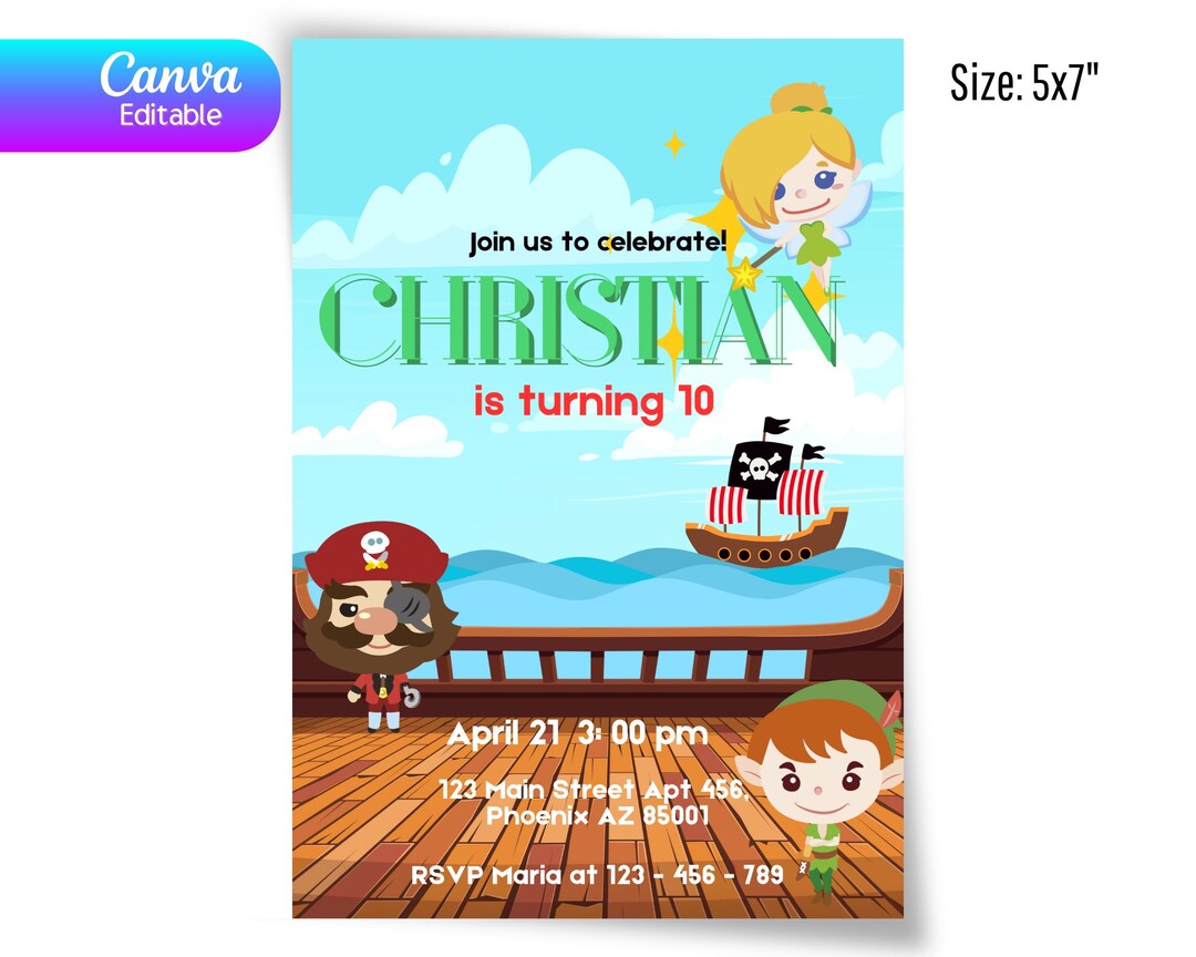 Peter Pan Birthday Invitation Template Canva Editable | Neverland Lost ...