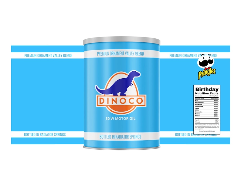 Dinoco Cars Pringles Can Label Printable, 1.3oz 2.3oz 2 Sizes Wrapper ...