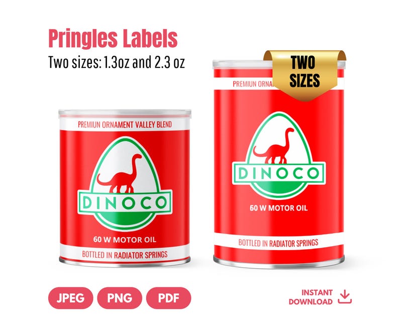 Dinoco Cars Pringles Can Label Printable, 1.3oz 2.3oz 2 Sizes Wrapper ...
