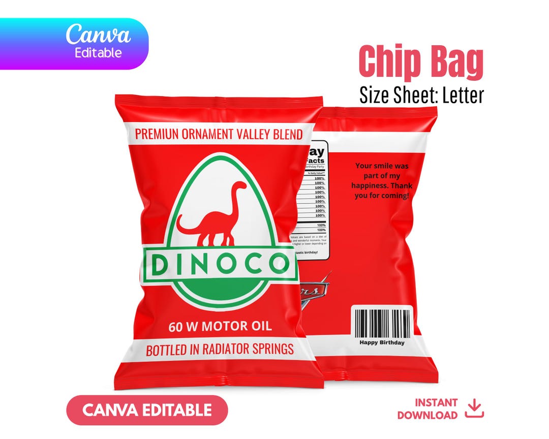 Editable Cars Chip Bag Template, Rust-eze Party Favor, Lightning Mcqueen Snack Bag, Canva Racing ...