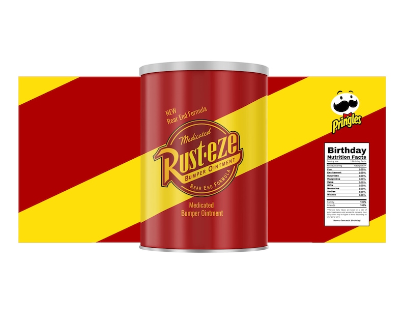 Rusteze Cars Pringles Label 1.3oz 2.3 Oz Birthday Party Favor Printable ...