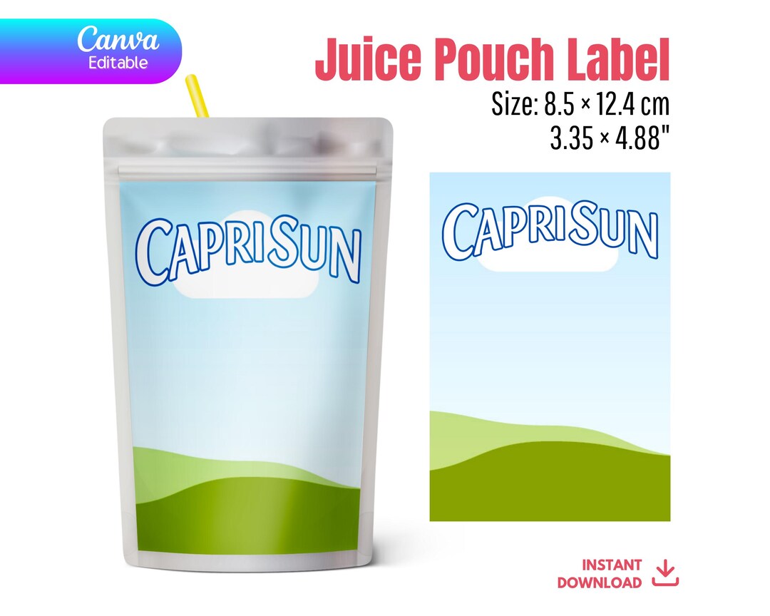 Blank Capri Sun Label Template | Editable Canva Juice Pouch Wrapper DIY ...