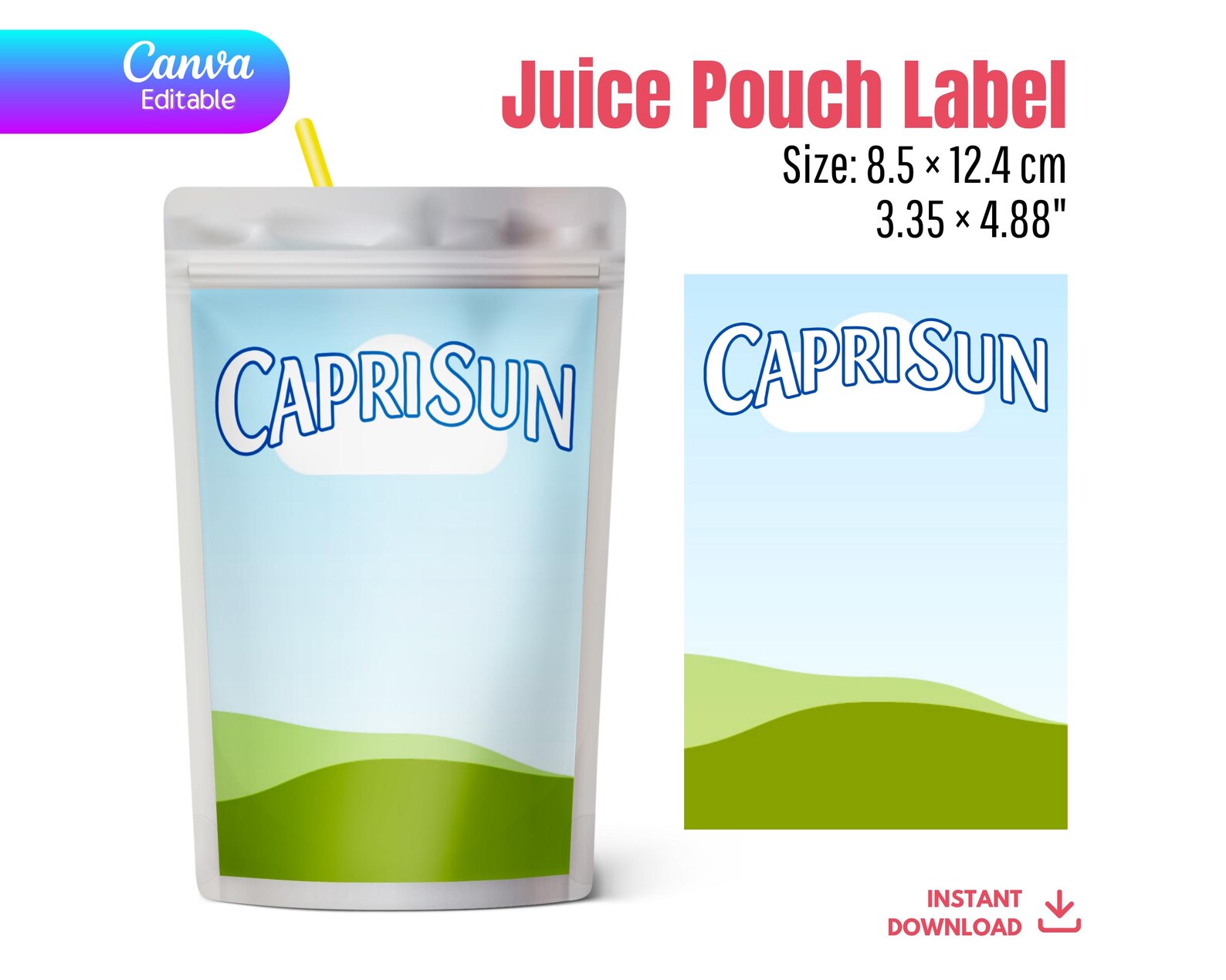 Blank Capri Sun Label Template | Editable Canva Juice Pouch Wrapper DIY ...