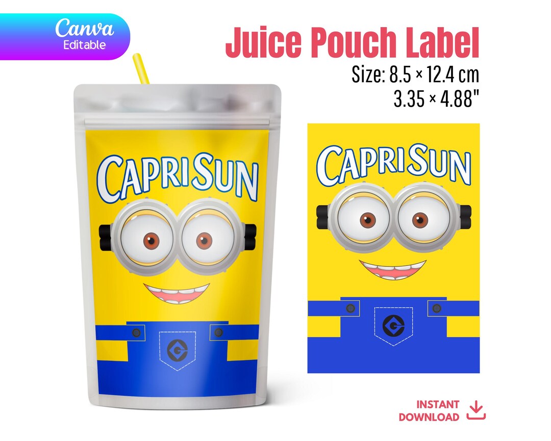 Minions Capri Sun Label Template | Editable Canva Juice Pouch ...