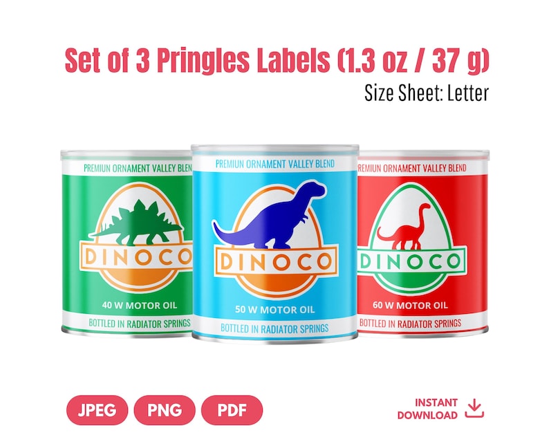 Dinoco Cars Pringles Can Label Printable, 1.3oz Wrapper Birthday Party ...