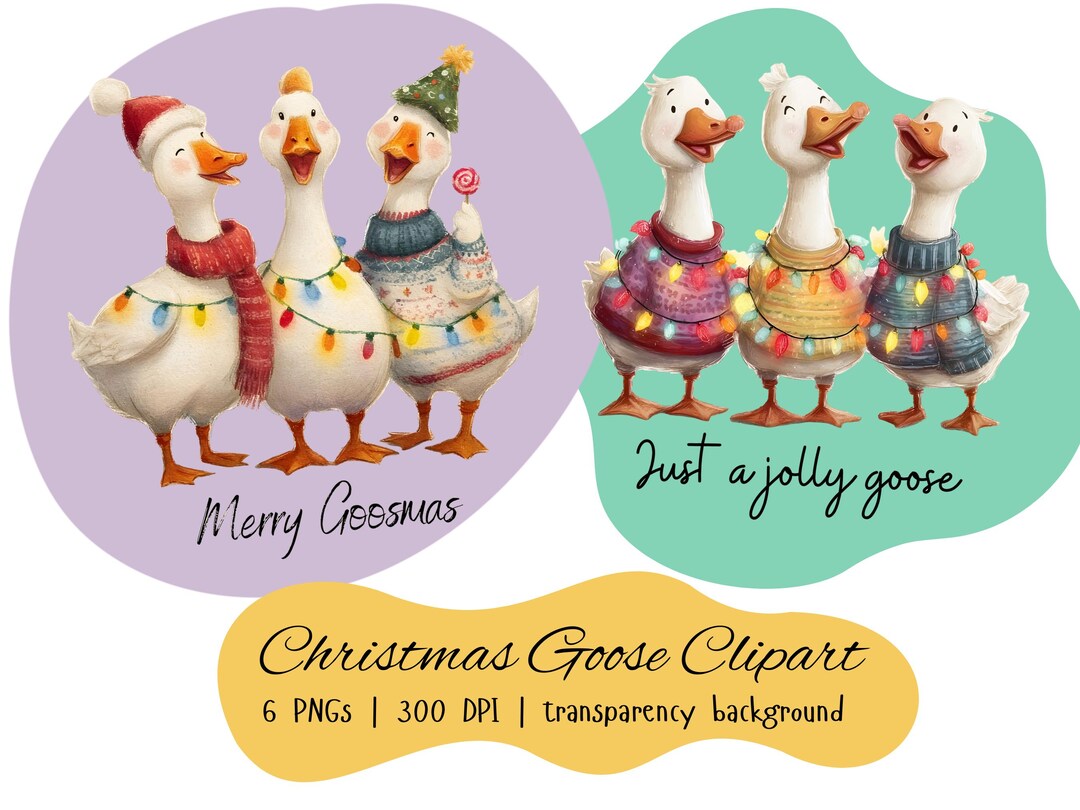 Watercolor Christmas Goose Clipart | Funny Happy Geese| Holiday Lights ...
