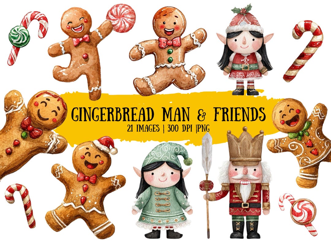 Gingerbread Man Clipart Set | 21 PNG Cute Christmas Candy, Elves and ...