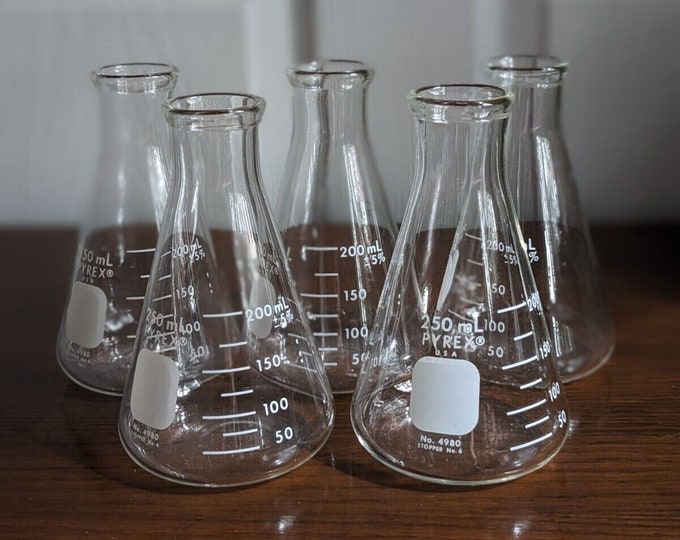 Vintage Erlenmeyer Flasks 250 Ml Pyrex USA No. 4980 Glass Beaker Lab ...