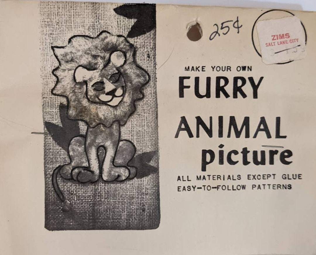 Vintage Mid-century Make Your Own Furry Animal Picture Craft Kit Lion ...