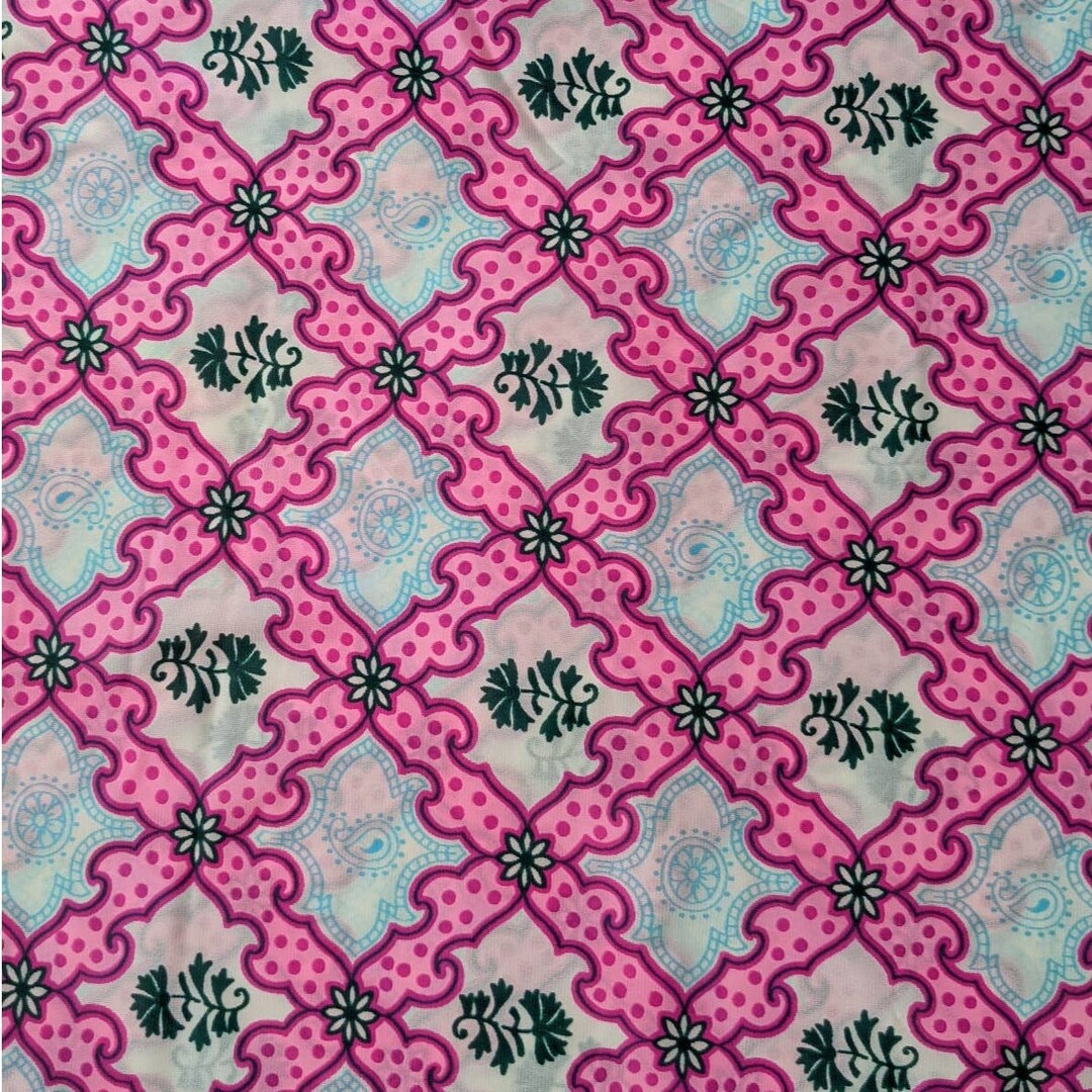 Vintage 60's Psychedelic Fabric, Funky Pink Blue Green Demask, 40 by 1 ...
