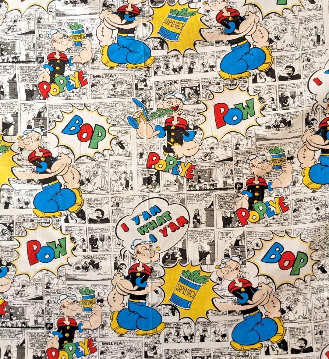 Vintage 1987 Popeye the Sailor Man Comic Strip Fabric 62" by 36" Cotton ...