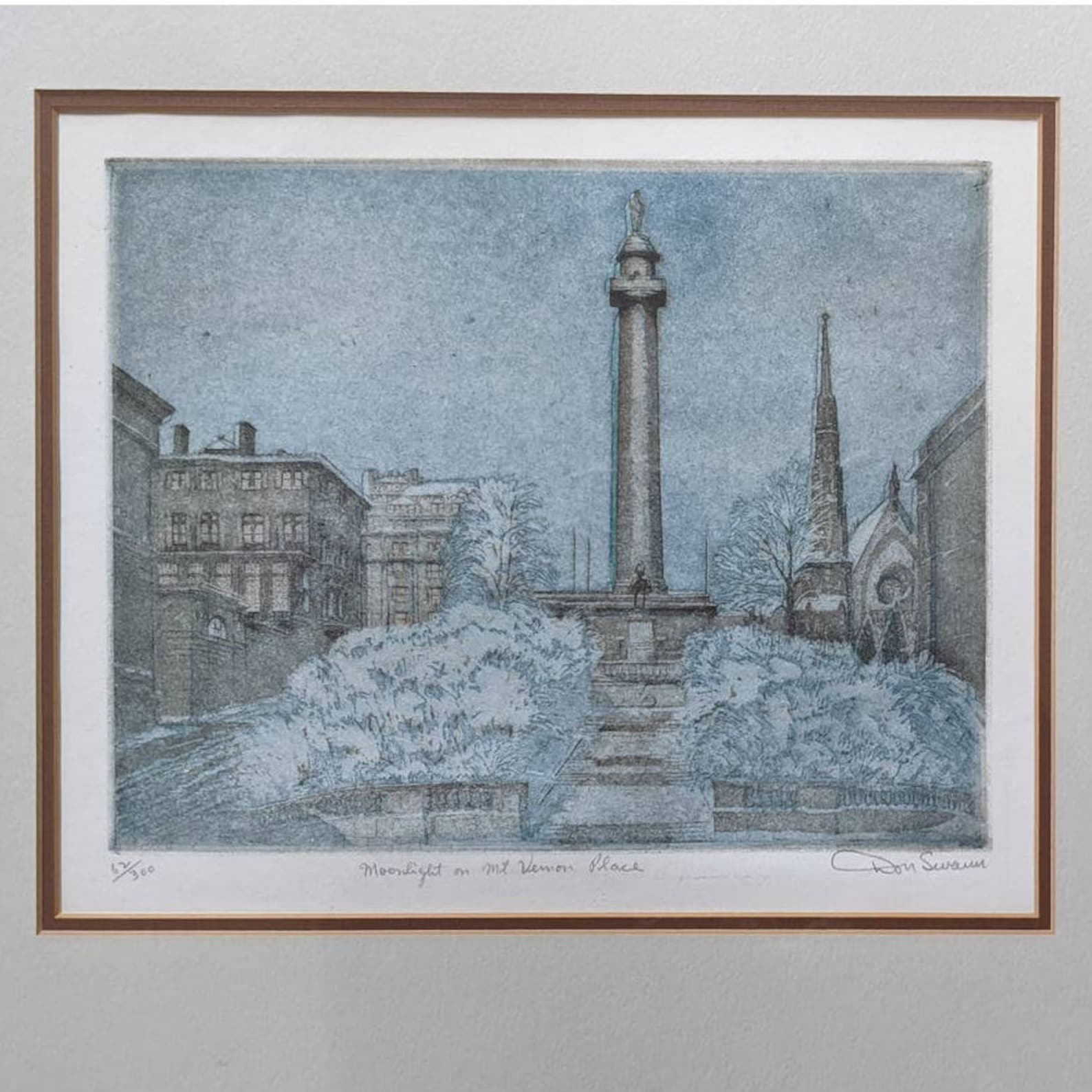 Don Swann (1889-1954) "moonlight on Mount Vernon Place" Vintage Tinted ...