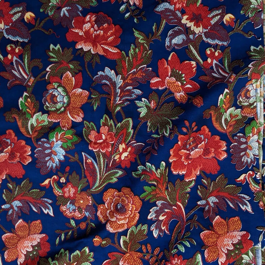 Vintage Large Scale Baroque Floral Print Fabric // 44" by 3 Yds // Blue ...