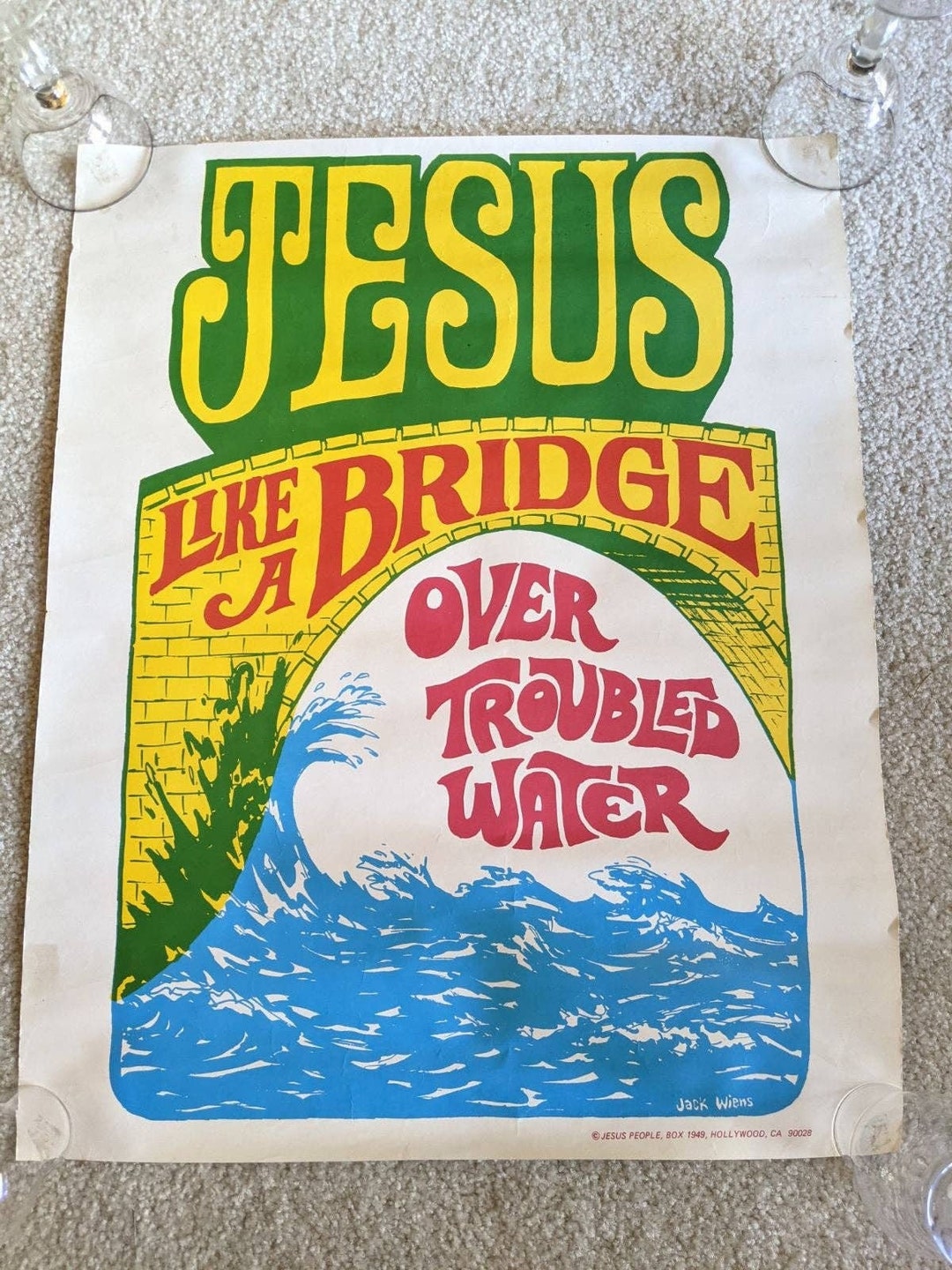 Vintage 60's 70's Psychedelic Jesus Poster, Like A Bridge Over Troubled ...