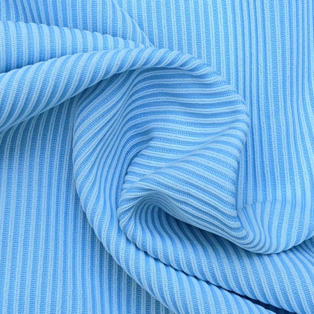 Vintage 60's Pale Blue Ribbed Fabric, Striped Ribbed Poly Knit Fabric ...