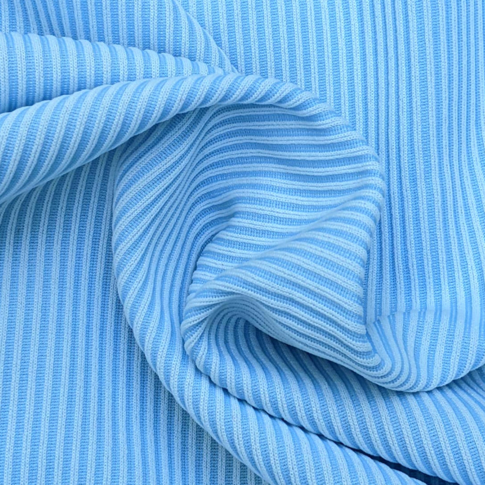 Vintage 60's Pale Blue Ribbed Fabric, Striped Ribbed Poly Knit Fabric ...