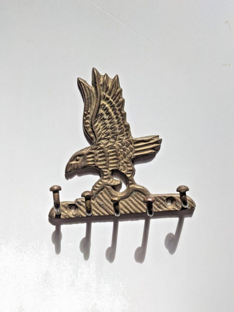 Vintage Solid Brass Eagle Small Hanging Key Holder Wall Mount 5 Hooks ...