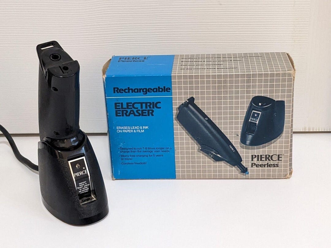 Vintage Pierce Peerless Electric Eraser Model No. 1011600 Rechargeable Cordless W/ Charging Dock ...