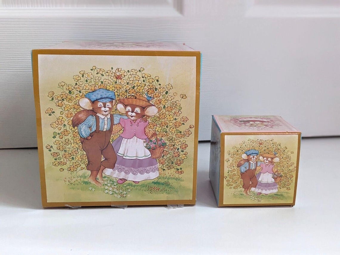 Vintage Mid-century Jiffy Gift Boxes Cute Cartoon Squirrels in Mushroom ...