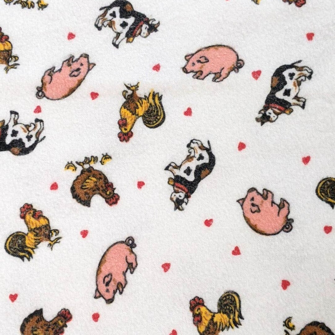 Vintage Farm Animals Flannel Fabric 43" by 2 Yards, 90's Novelty Print ...