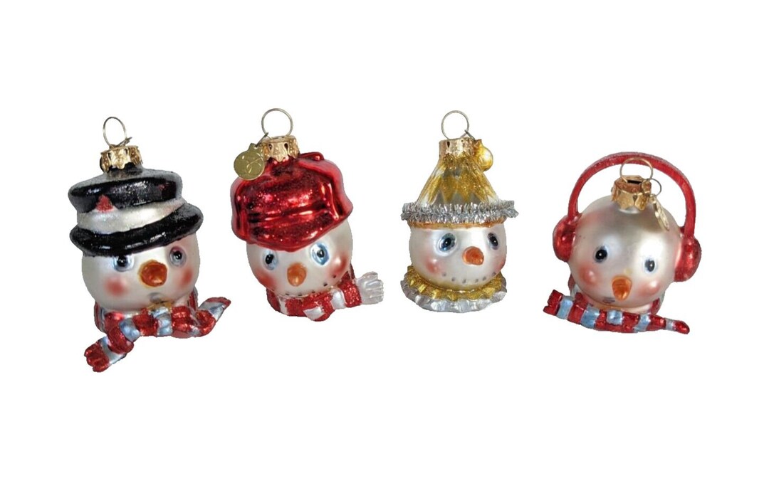 Vintage Department 56 Blown Glass Snowman Heads Christmas Ornaments Set ...