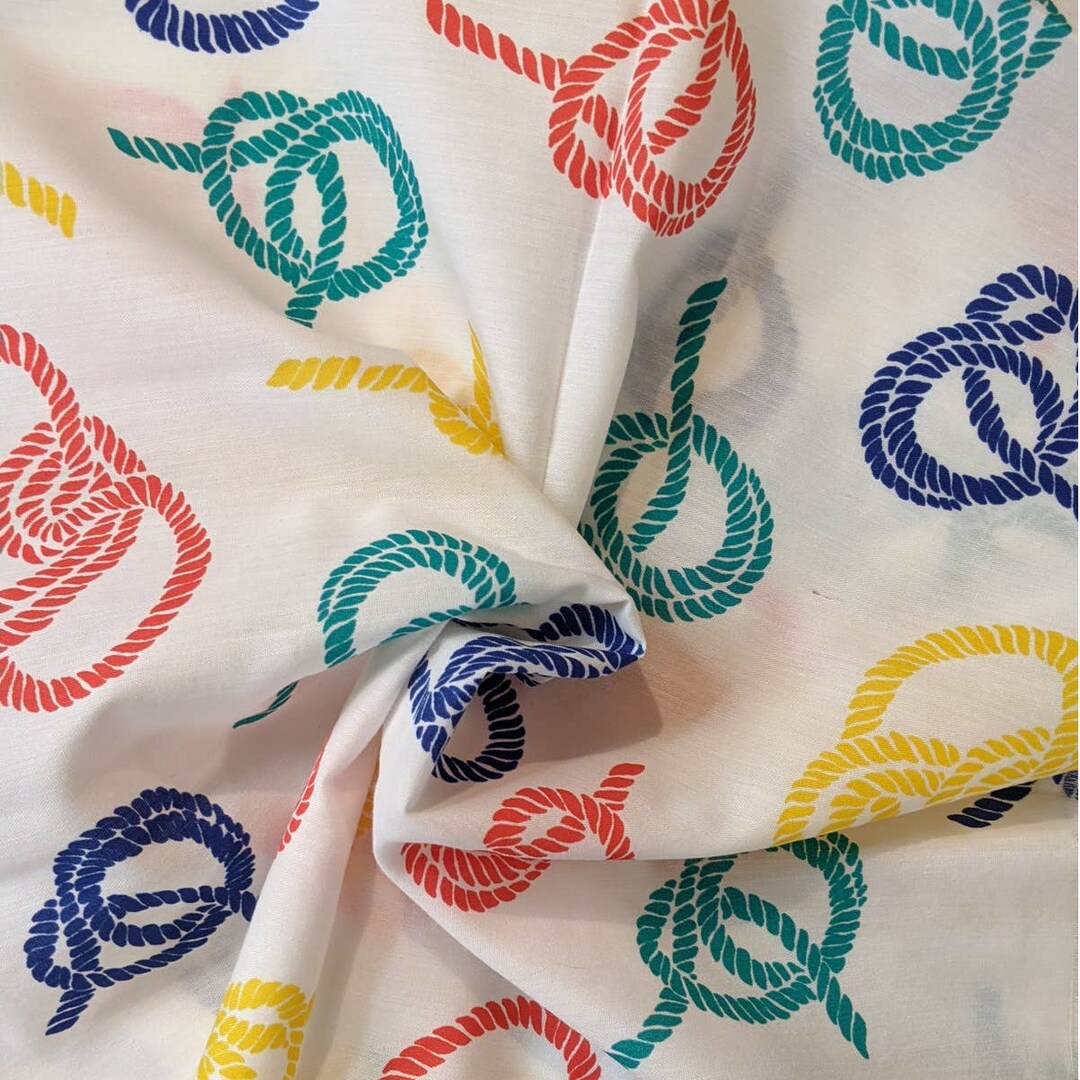 Vintage Novelty Print Fabric // Multicolor Rope Coils Knots ...