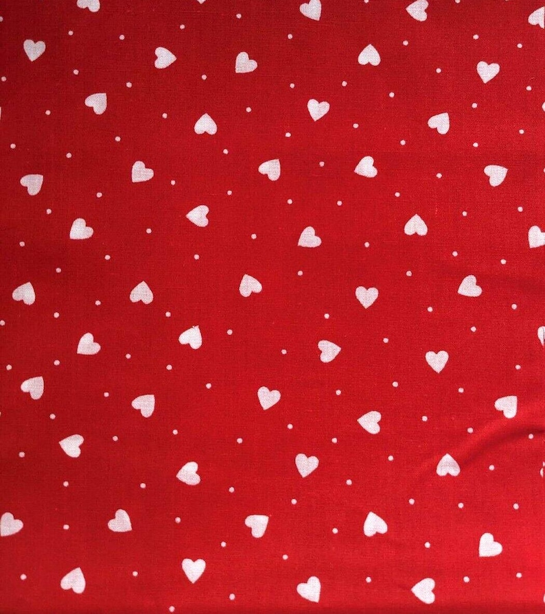 Vintage Fabric Red W/ White Tiny Hearts All Over Calico Print Cotton ...