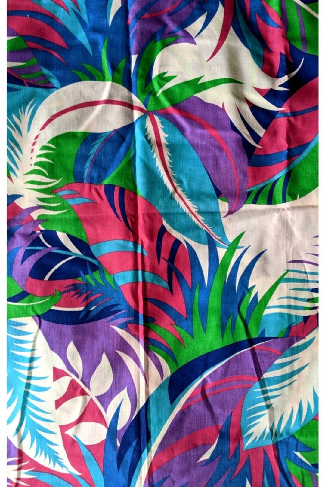 Vintage Large Scale Tropical Floral Print Fabric BOLD Print & Colors 58 ...