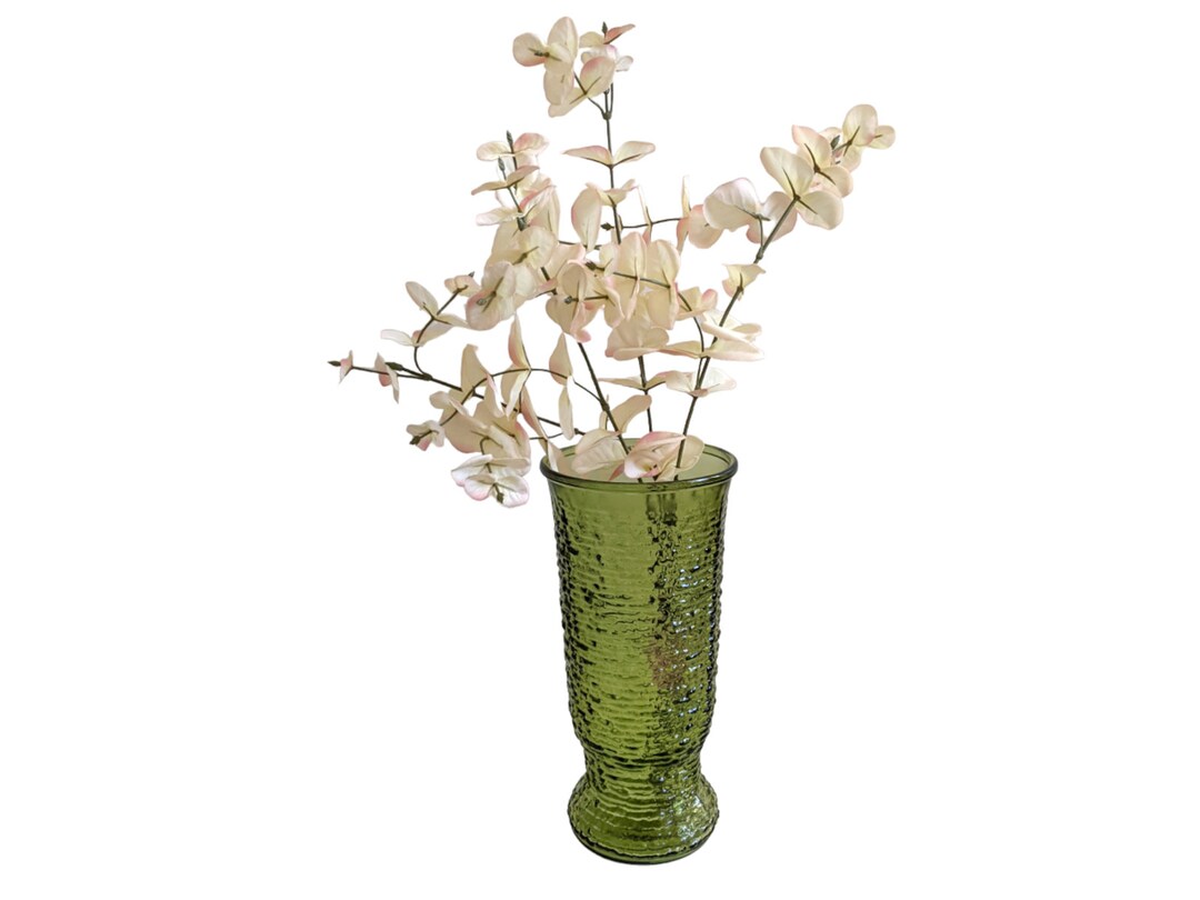 Vintage Mid-century Avocado Green Textured Glass Vase, Napco Vase ...