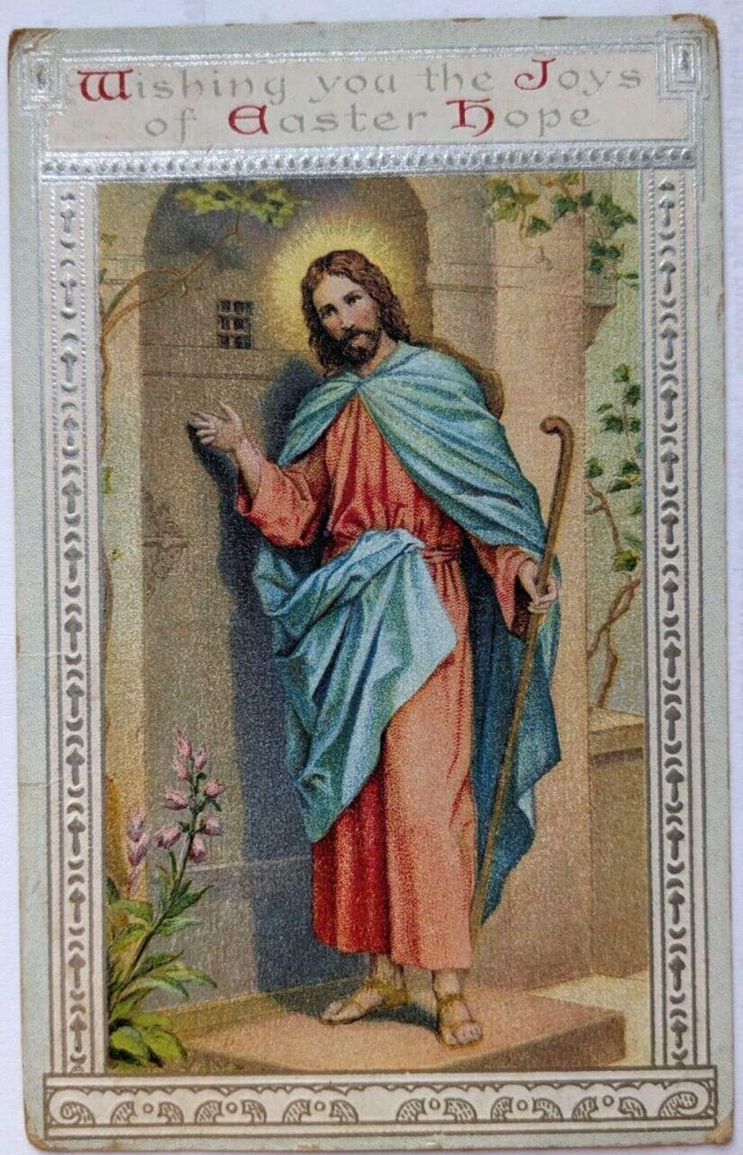 Vintage Antique Easter Postcard Jesus Religious Embossed Silver Gilt ...