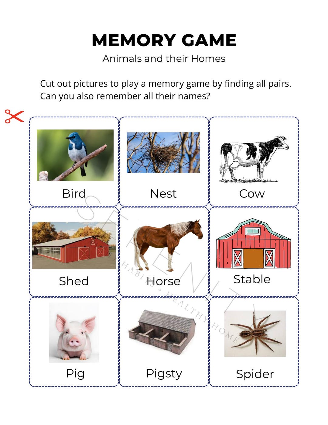 Animal Homes Activity | Memory Game Printable for Kids | Science ...