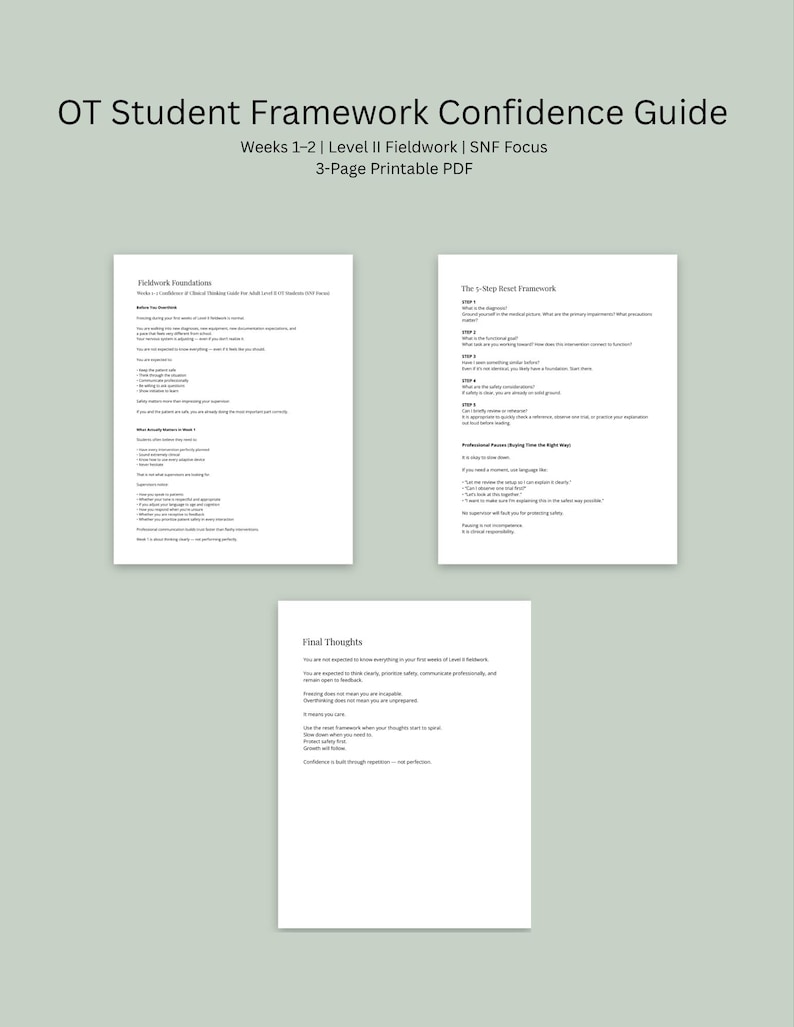 OT Student Framework Confidence Guide | Level II Fieldwork SNF Resource ...