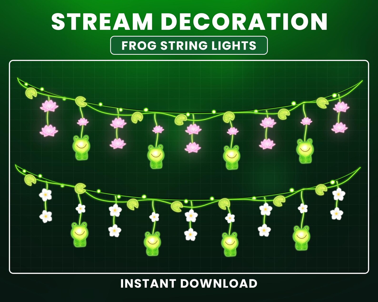 Animated Frog Lights Twitch Overlay, Cute String Lights Stream ...