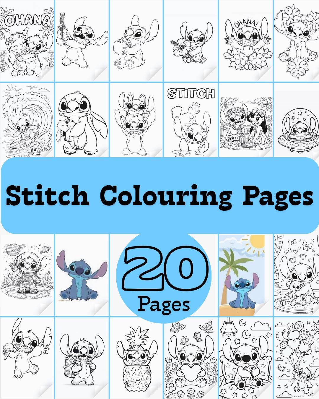 20 Page Children’s Stitch Character Creative Colouring Pages - Etsy