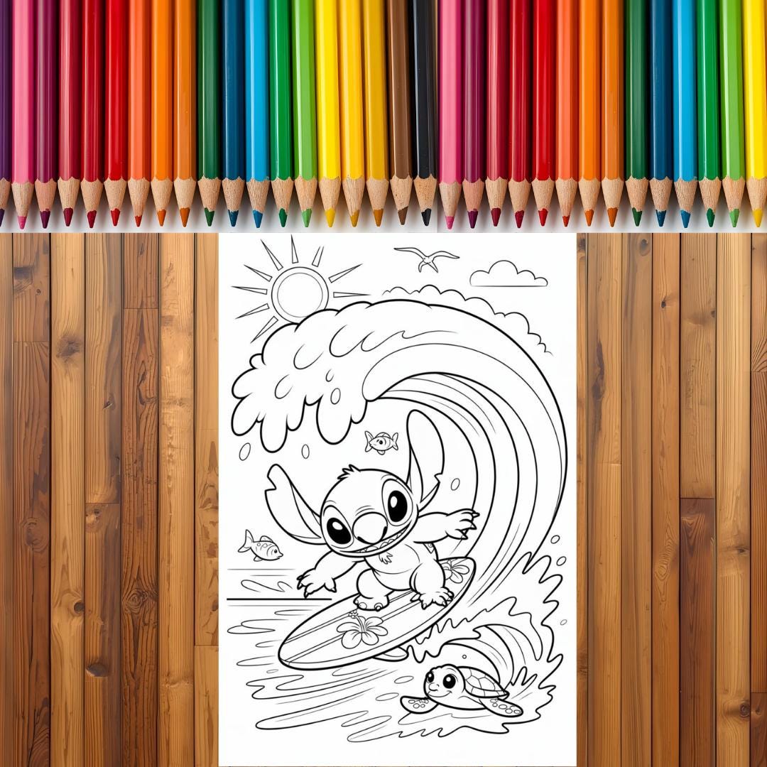 20 Page Children’s Stitch Character Creative Colouring Pages - Etsy