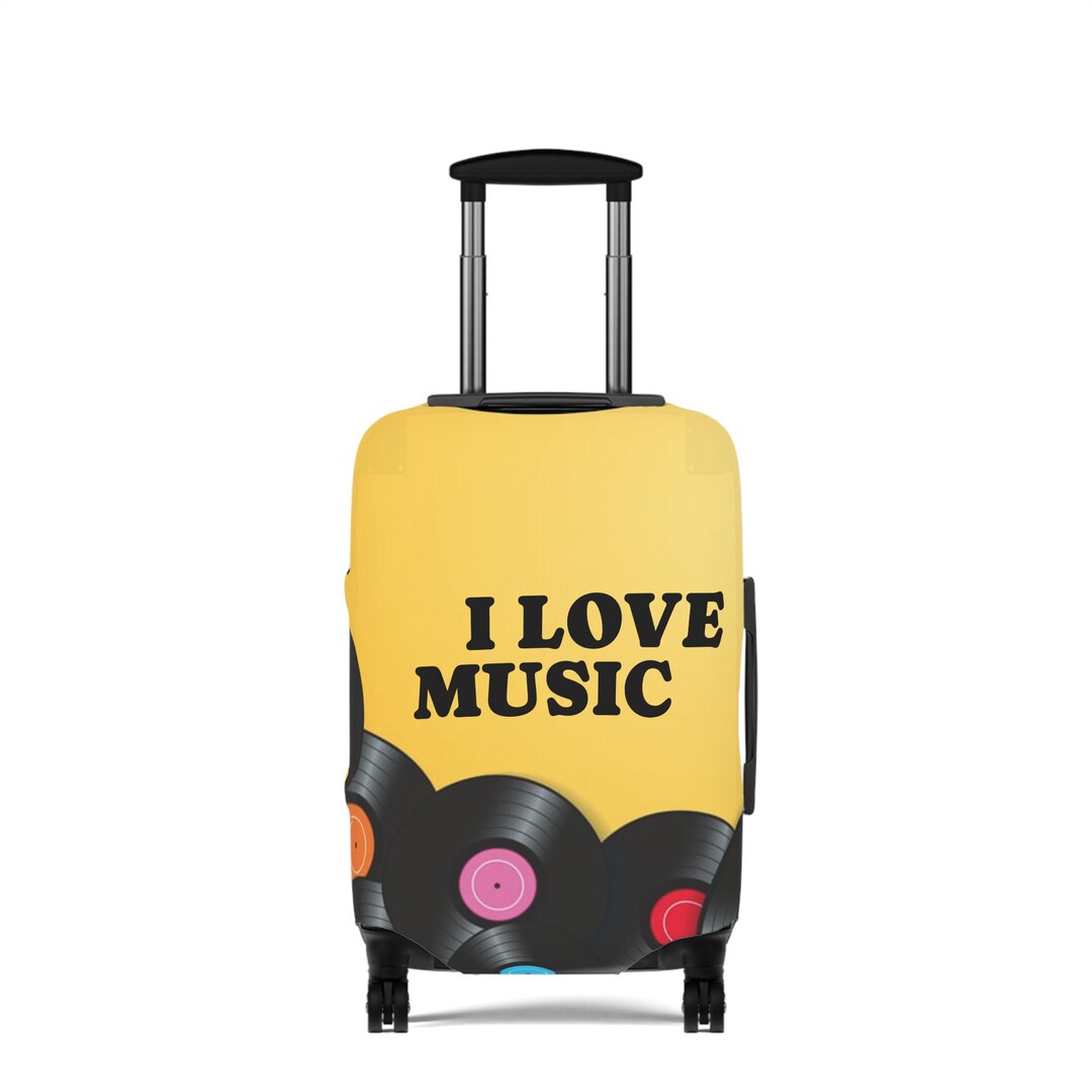 I Love Music Luggage Cover | Vinyl Record Pattern Suitcase Protector - Etsy