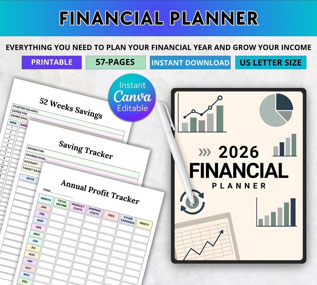 2026 Finacial Planner Printable Canva Editable Budget Organizer Bill ...