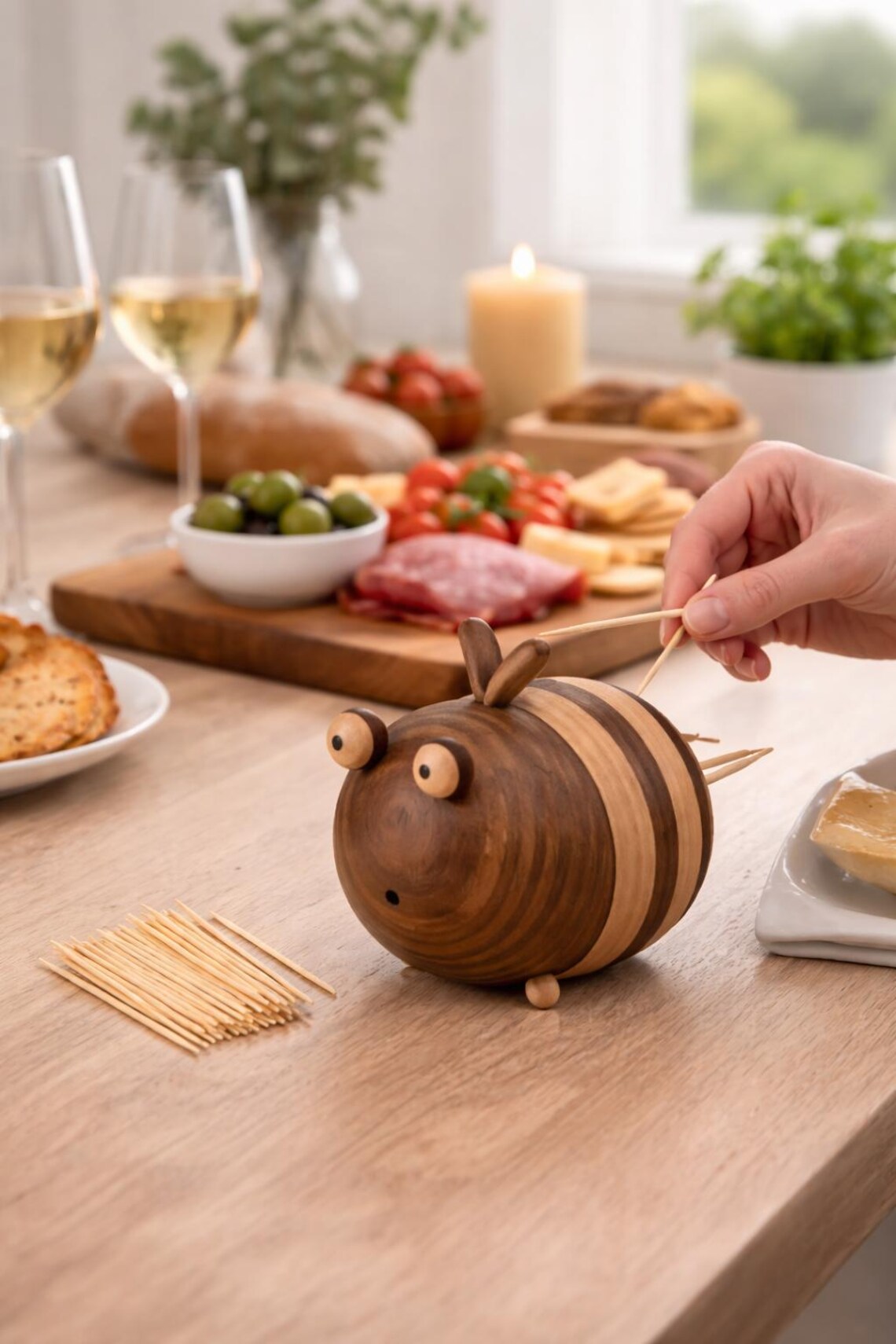 Wooden Bee Toothpick Holder – Fun Kitchen Gadget & Table Decor ...