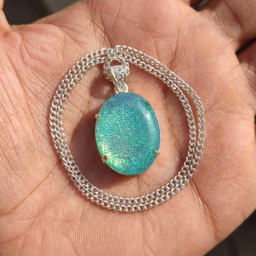 Monarch Opal Pendant Necklace 100-110ct | Sterling Silver Bi-color Gem ...