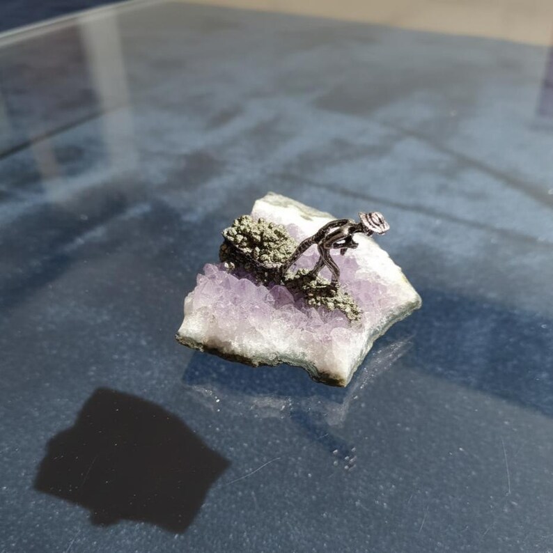 Buy Handmade Worker Figurine on Amethyst Crystal With Pyrite Cluster ...