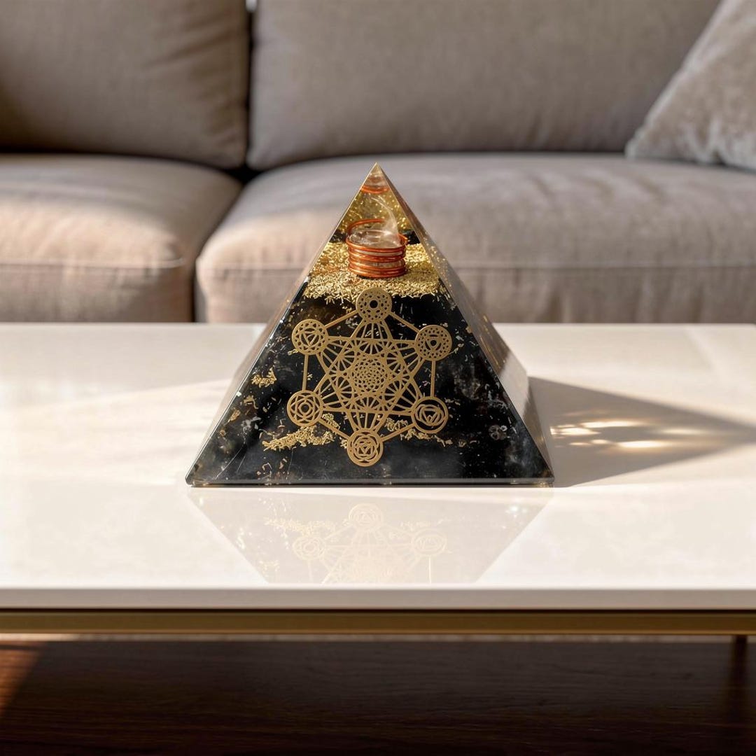 Sacred Geometry Orgone Pyramid With Metatron’s Cube | Black Tourmaline ...