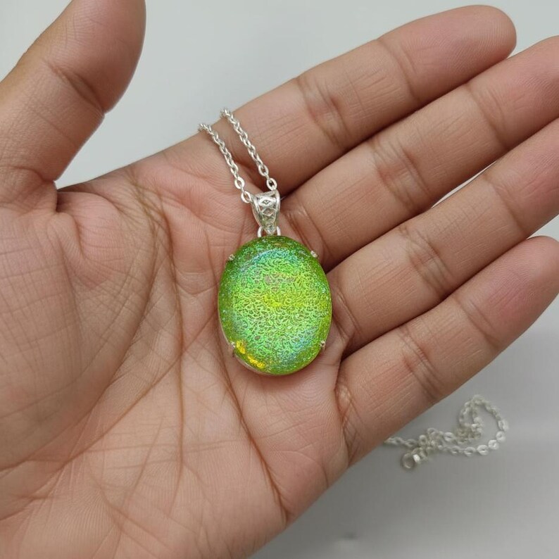 Buy Handmade Monarch Opal Necklace 100-110CT, Electric Green Opal Oval ...