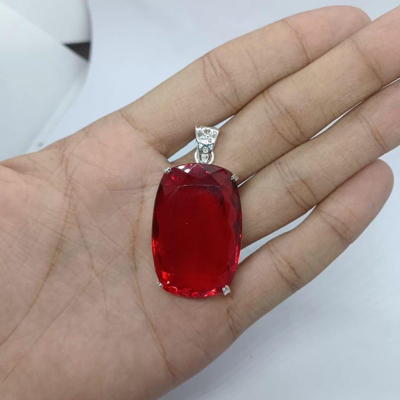 Buy Natural Ruby 90-100 Ct Silver Emerald Shape Gemstone Pendant | July ...