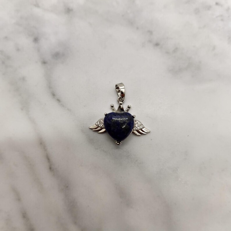 Buy Angel Wings Lapis Lazuli Heart Pendant | Handmade Blue Crystal ...