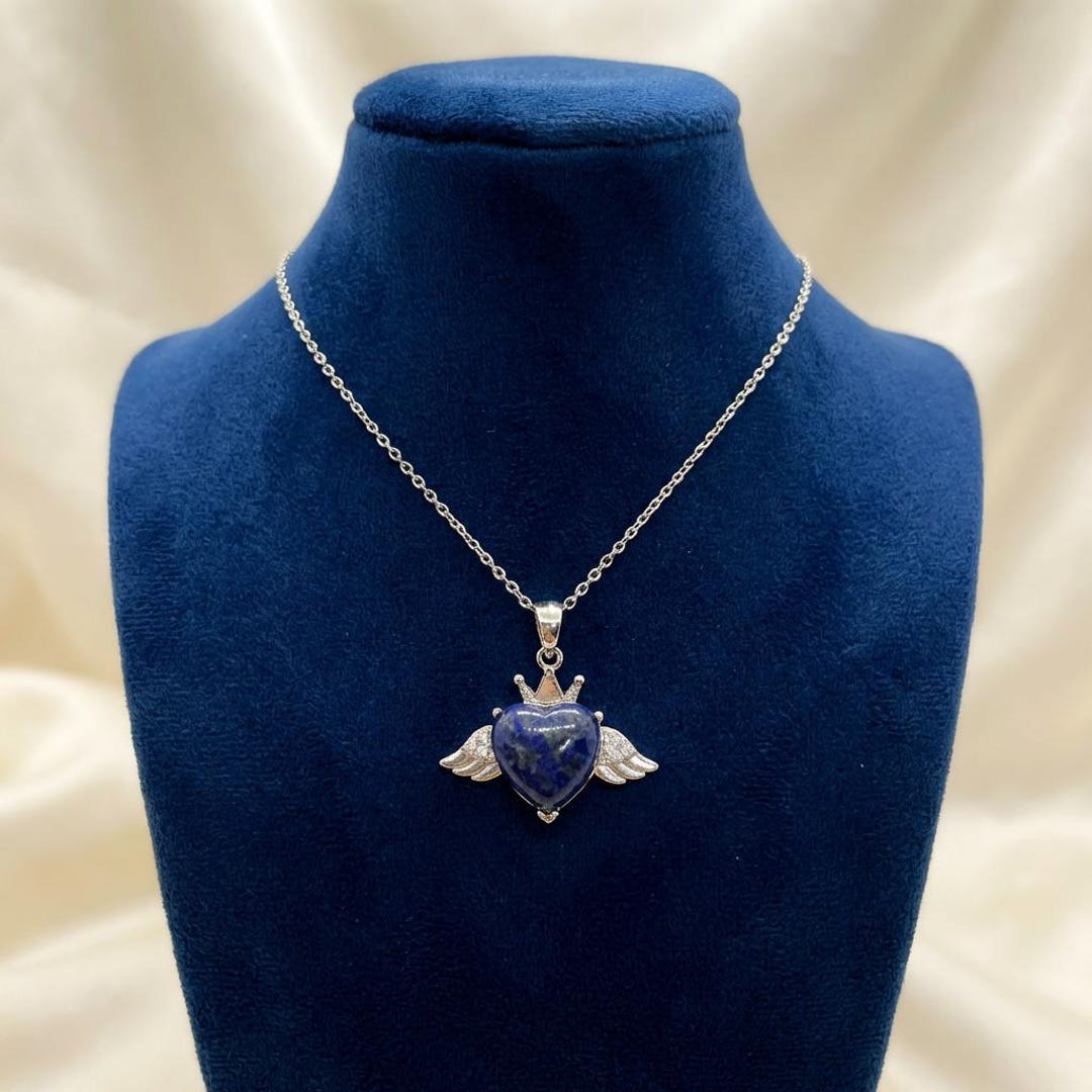 Buy Angel Wings Lapis Lazuli Heart Pendant | Handmade Blue Crystal ...
