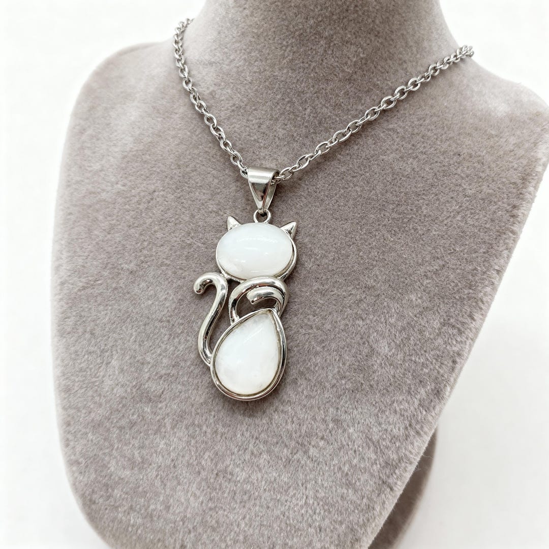 Certified Clear Quartz Cat Necklace, Handmade Silver Pendant, Healing ...