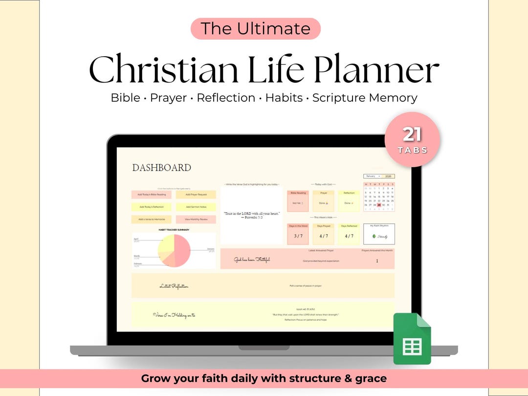 Christian Life Planner Google Sheets Habit Tracker Faith Planner ...
