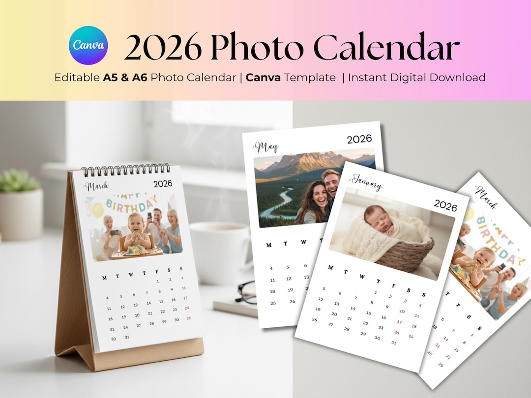 2026 Monthly Photo Calendar Template Custom Photo Calendar Canva ...