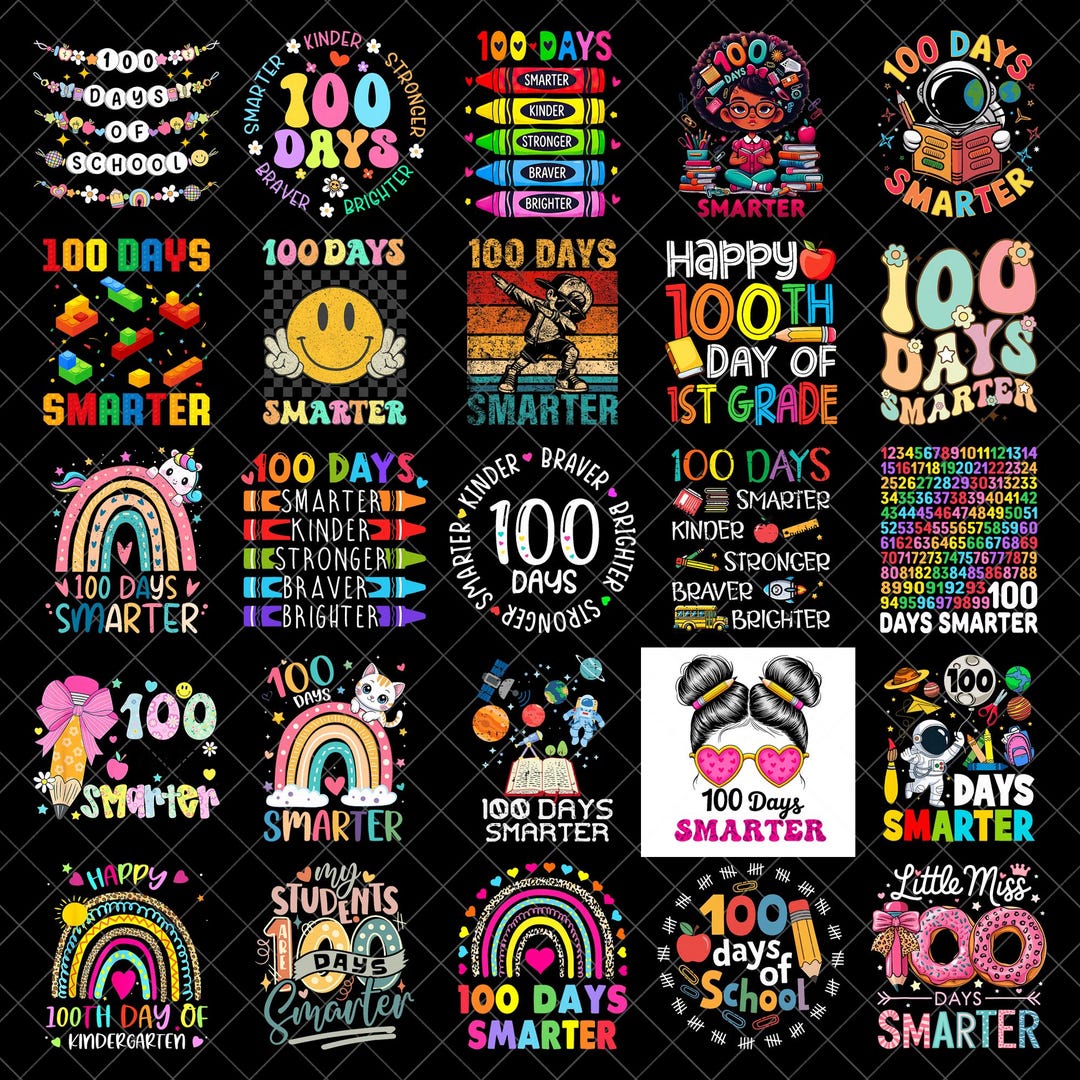 100 Days of School Png Bundle, 100 Days of School Png, 100th Day of ...
