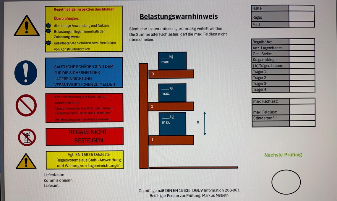 Cantilever Rack Load Warning Notice, Edited Excel Digital Download ...